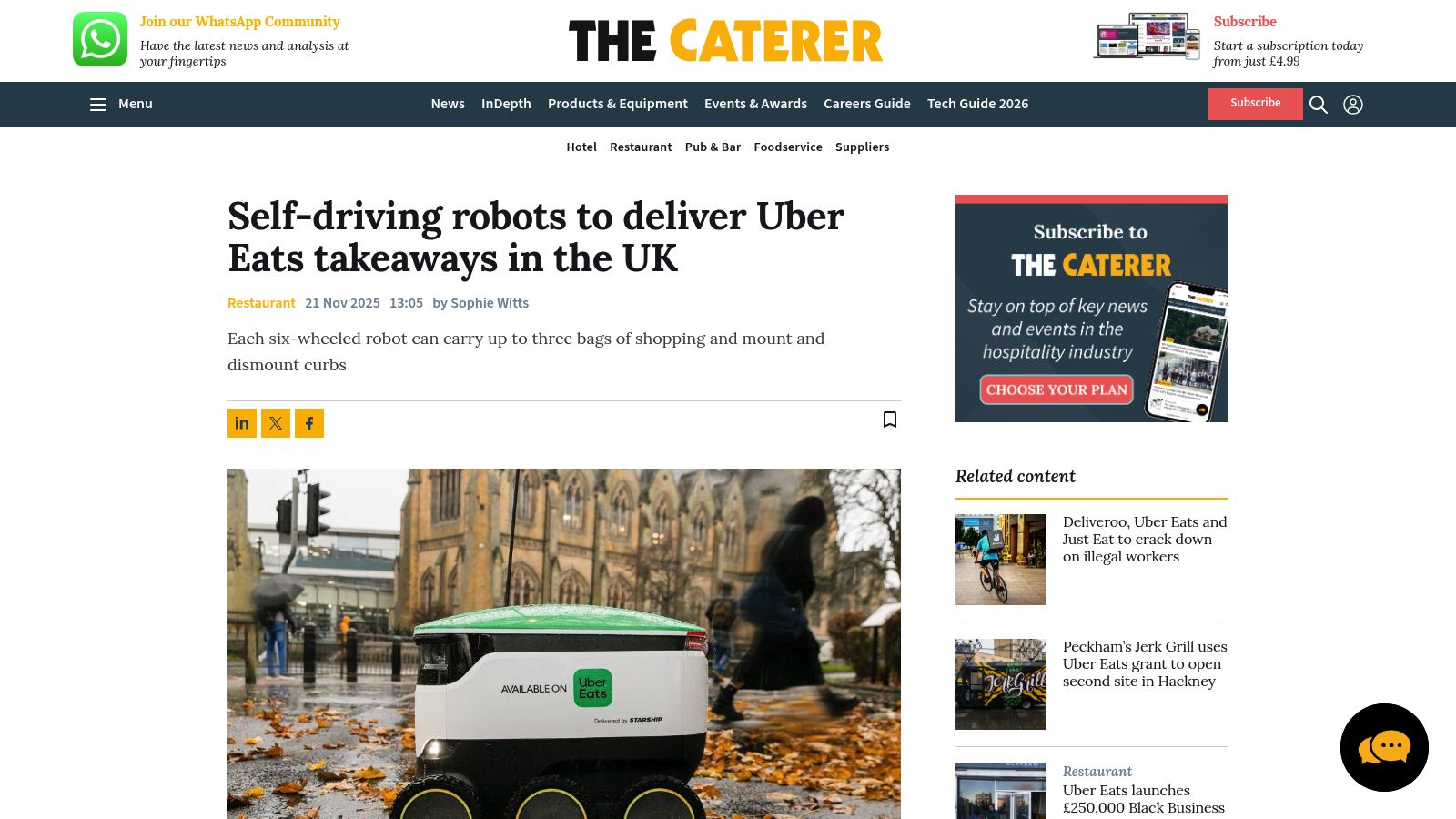 Self-driving Robots to Deliver Uber Eats Takeaways in the UK – QSR ...